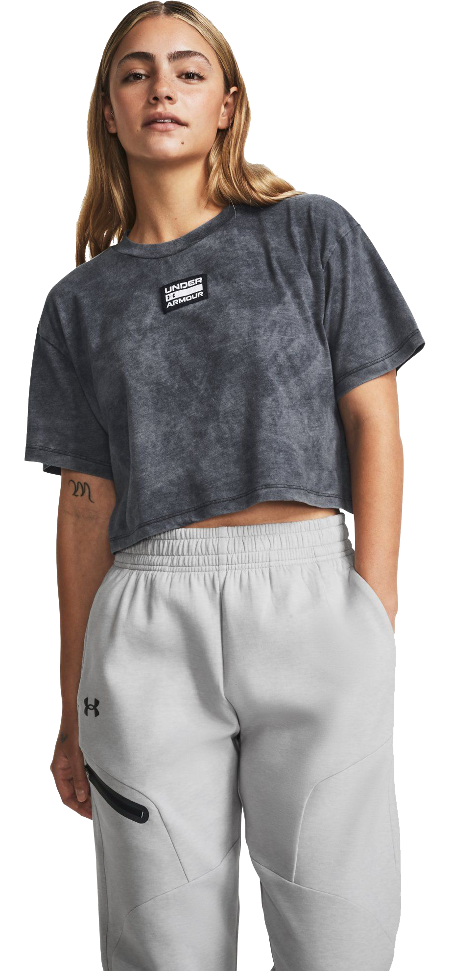 Under Armour Logo Washed Woven Short-Sleeve Midriff T-Shirt for Ladies ...